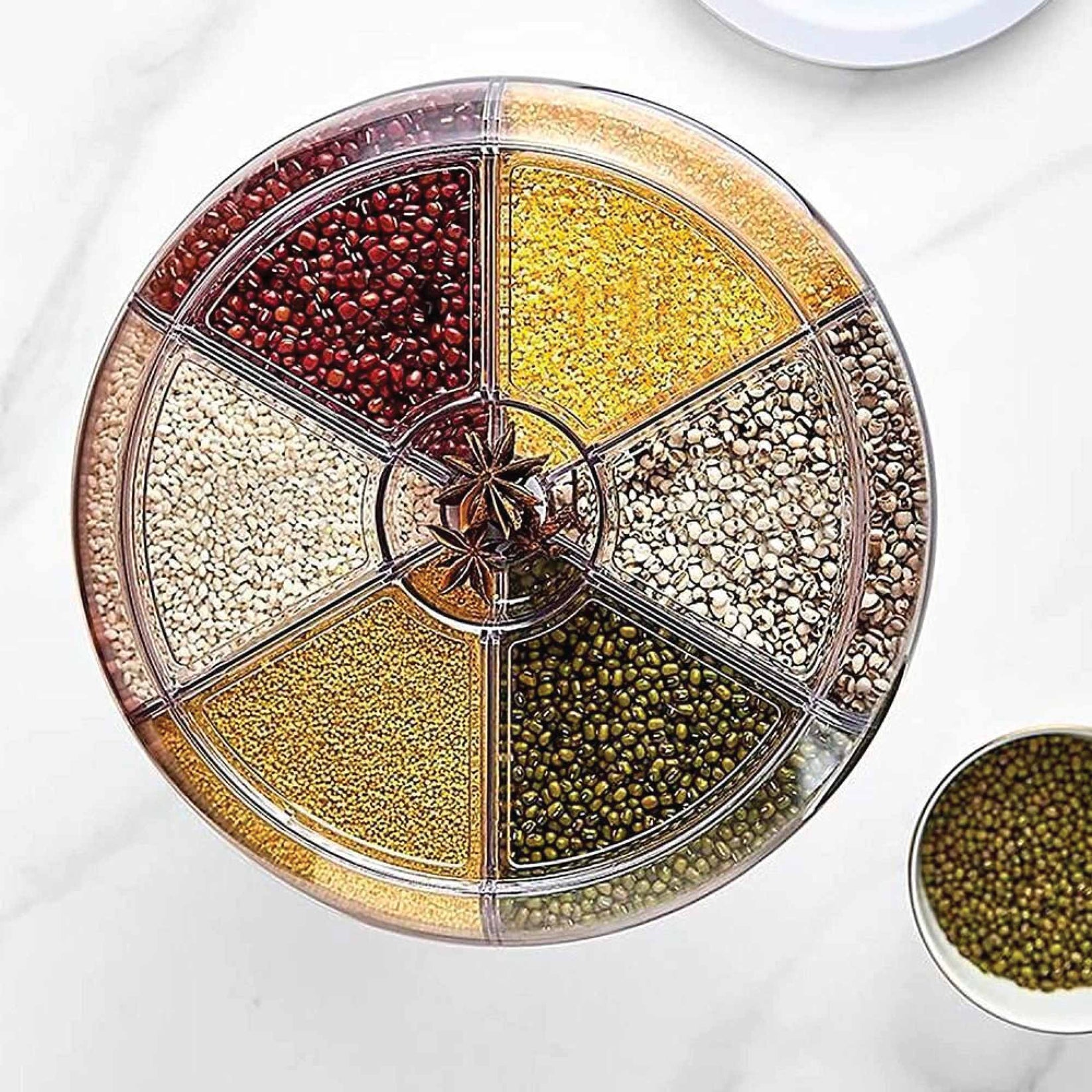 6 Grid Rotating Food Grain Dispenser 7.2L - Large Compartment Storage ...