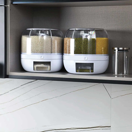 6 Grid Rotating Food Grain Dispenser 7.2L - Large Compartment Storage ...