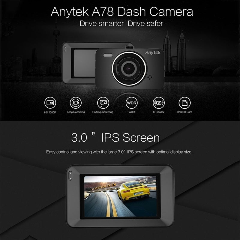 Anytek A78 1080P Car Dash Cam 170° DVR Camera – Malls Online