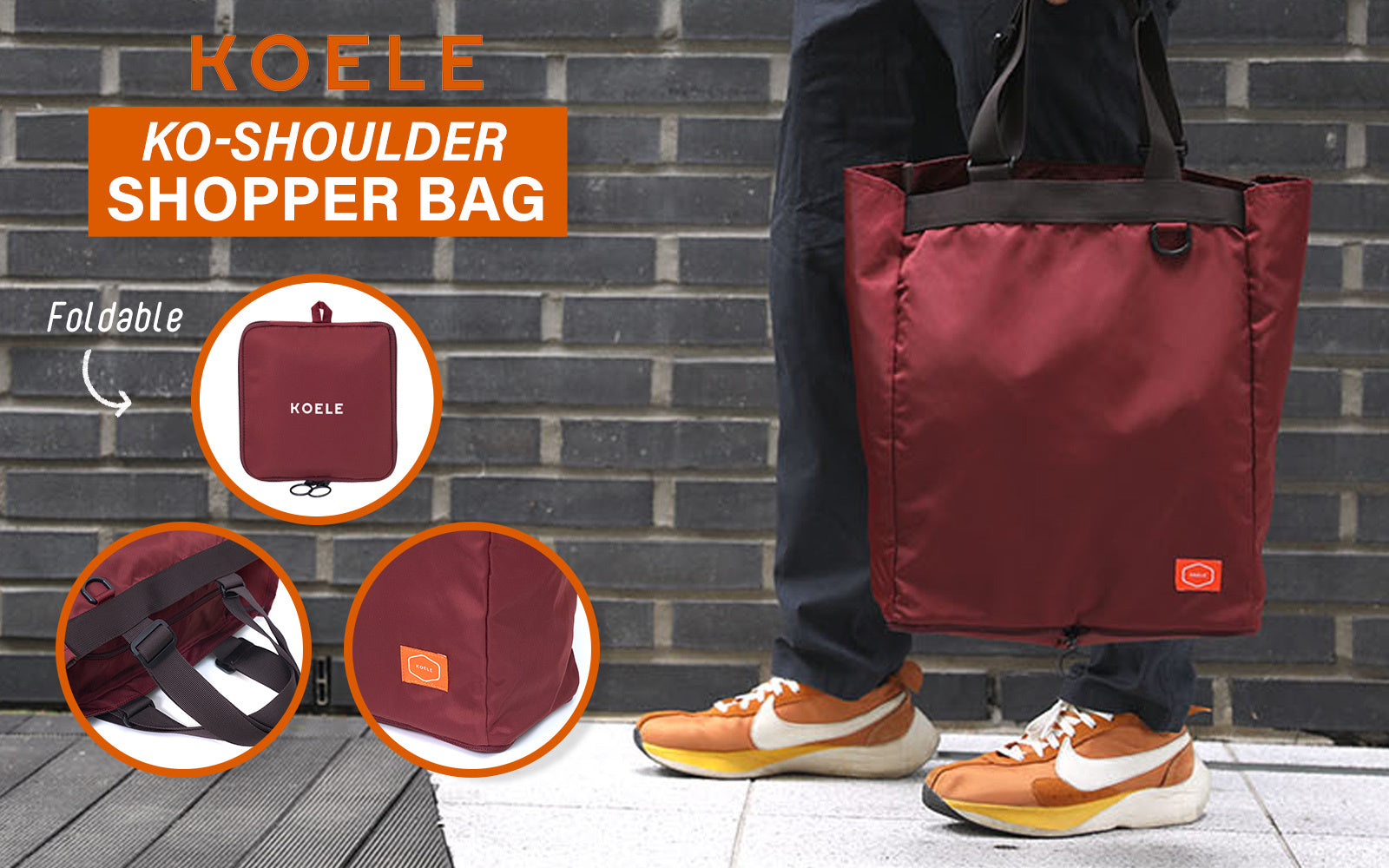 Shopper Bag Tote Bag Foldable Travel Laptop Grocery Nylon KO-SHOULDER ...